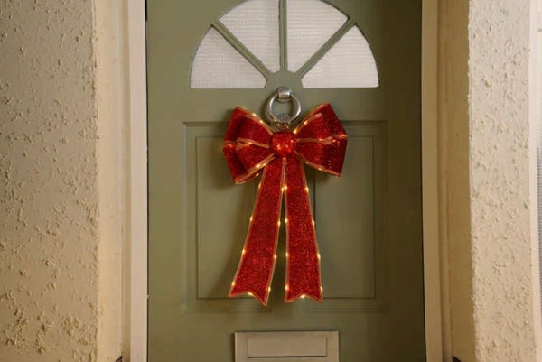 Christmas Light Up Door Bow 40cm x 60cm Battery Operated - Red | DIY DIRECT