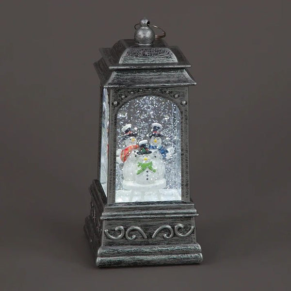 Water Filled Christmas Silver Light Up Water Lantern With Snowman Fami ...
