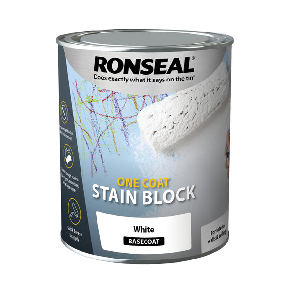 Ronseal One Coat Stain Block - White - 2.5 Litre or 750ml | DIY DIRECT
